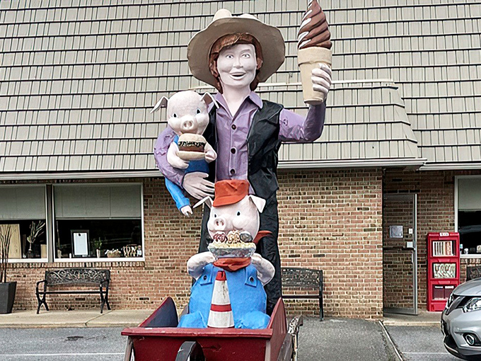 The whimsical greeter outside Katie's Kitchen holds an ice cream cone with the confidence of someone who knows you're about to have a meal worth remembering.