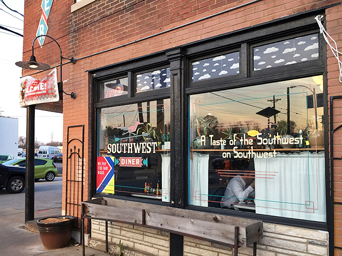 The unassuming brick exterior of Southwest Diner beckons with its vintage signage and promise of Southwestern flavors in the heart of St. Louis.