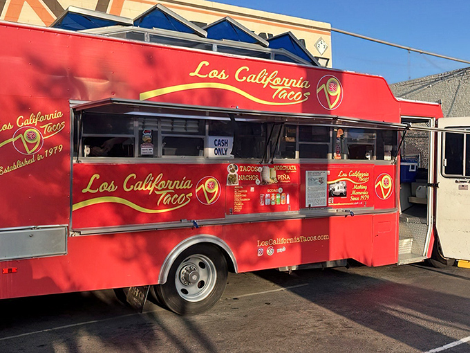 This vibrant food truck isn't just a meal stop—it's a Pasadena institution where the golden lettering promises flavor adventures worth every minute in line.
