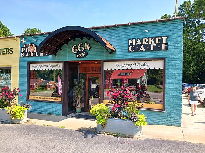 The Phoenix Bakery's teal and yellow exterior isn't just eye-catching&mdash;it's like a colorful promise of the sweet treasures waiting inside this Pittsboro gem.