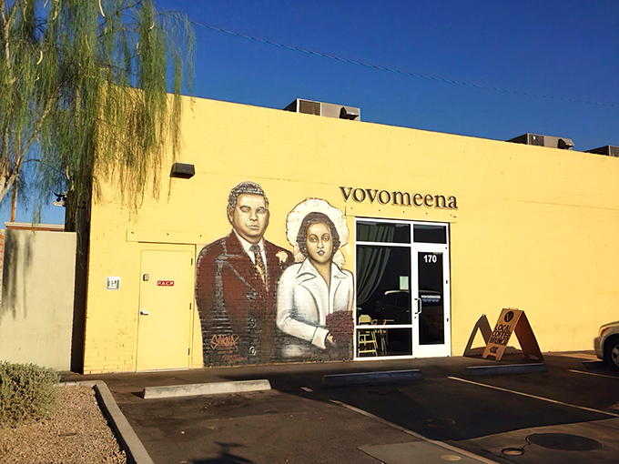 The sunny yellow building with its striking mural welcomes hungry visitors like a breakfast beacon in the Phoenix landscape.