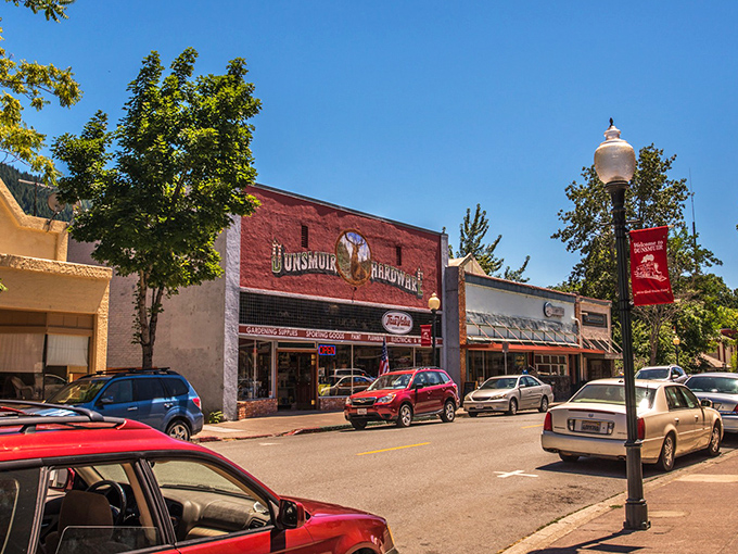 Downtown Dunsmuir's hardware store stands as a testament to small-town charm, where you can still buy a single nail without downloading an app first.