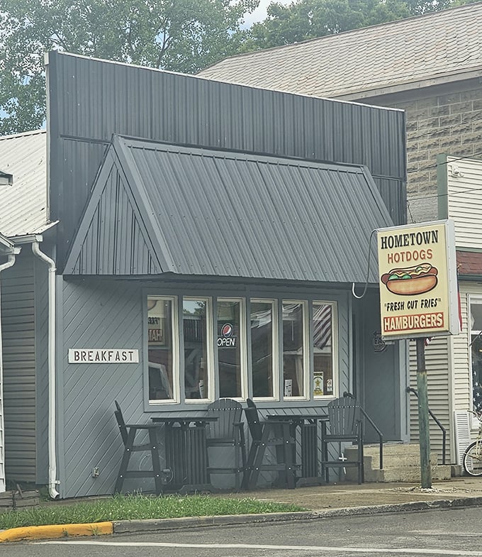 The unassuming exterior of Hometown Hot Dogs stands like a beacon of hope for hungry travelers &ndash; simple, straightforward, and promising delicious things inside.