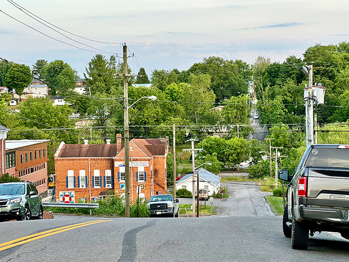 The historic brick church stands as Abingdon's architectural crown jewel, its steeples reaching skyward like a postcard from another era.