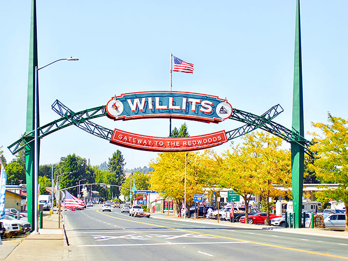 The iconic "Gateway to the Redwoods" arch welcomes visitors to Willits with small-town charm that feels like stepping into a Norman Rockwell painting come to life.