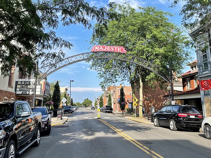 Main Street magic unfolds where historic brick buildings create a timeless backdrop for modern retirement dreams.