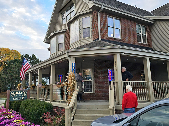 The welcoming brick exterior of Solly's Grille stands ready to embrace hungry visitors with its classic Wisconsin charm.