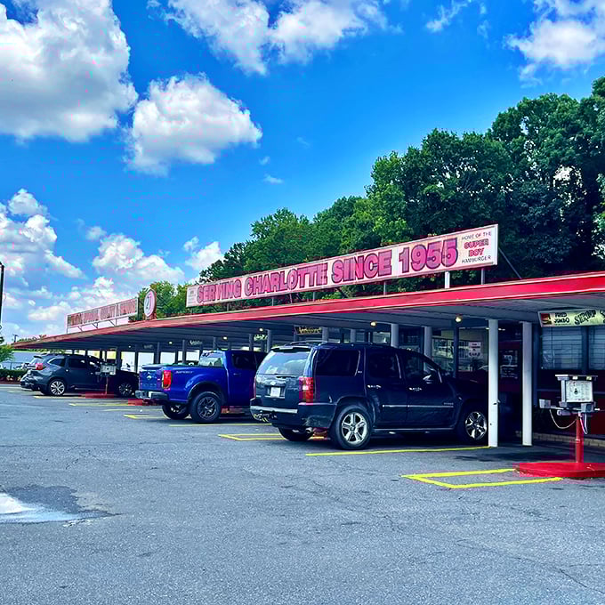 Under clear Carolina skies, South 21's iconic red signage promises the same reliable delights that have kept locals coming back for generations.