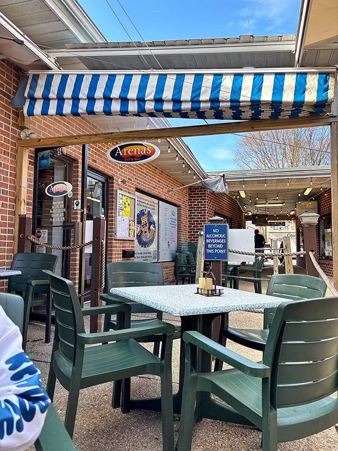 The iconic blue and white striped awning at Arena's isn't just beach-themed decor&mdash;it's a beacon calling hungry travelers to sandwich paradise.