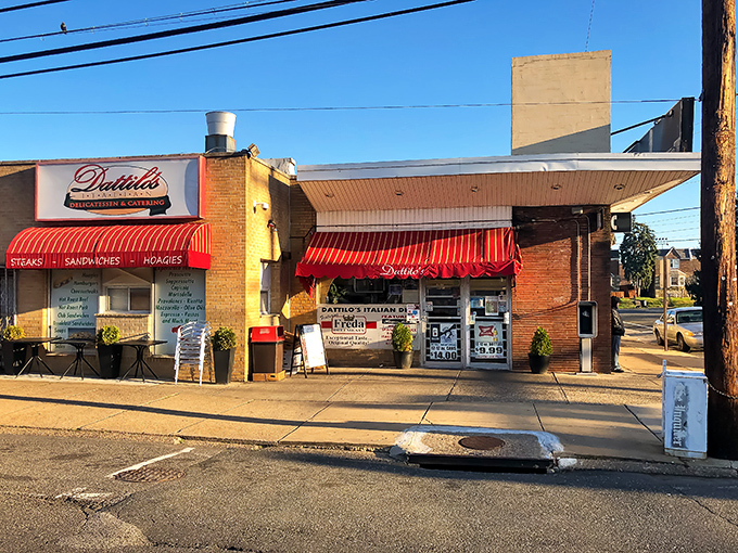 The humble brick exterior of Dattilo's belies the sandwich magic happening inside. Those red awnings have sheltered generations of hoagie enthusiasts.