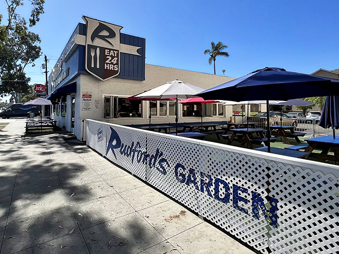 That "Eat 24 Hrs" sign isn't just a suggestion &ndash; it's practically a dare from the breakfast gods themselves.