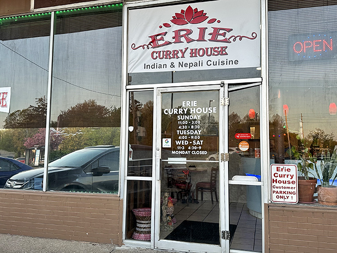 The unassuming exterior of Erie Curry House stands like a culinary secret waiting to be discovered, proving that extraordinary flavors often hide in plain sight.