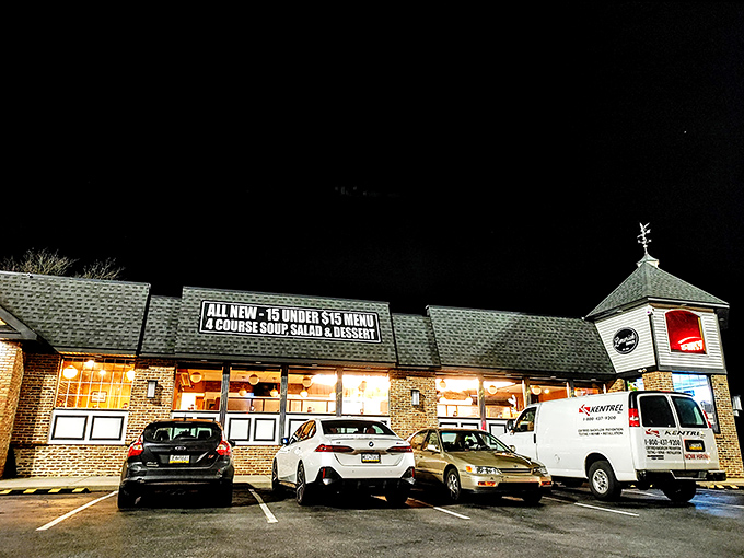 The classic brick exterior with its cheerful yellow accents promises comfort food salvation, like a lighthouse guiding hungry travelers home.