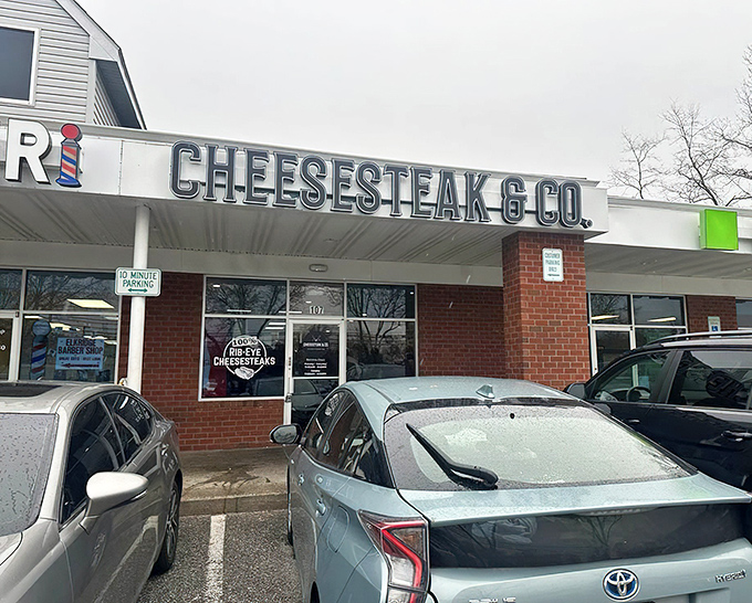 The bold signage of Cheesesteak & Co. stands as a beacon of hope for sandwich enthusiasts traveling along Washington Boulevard in Elkridge.