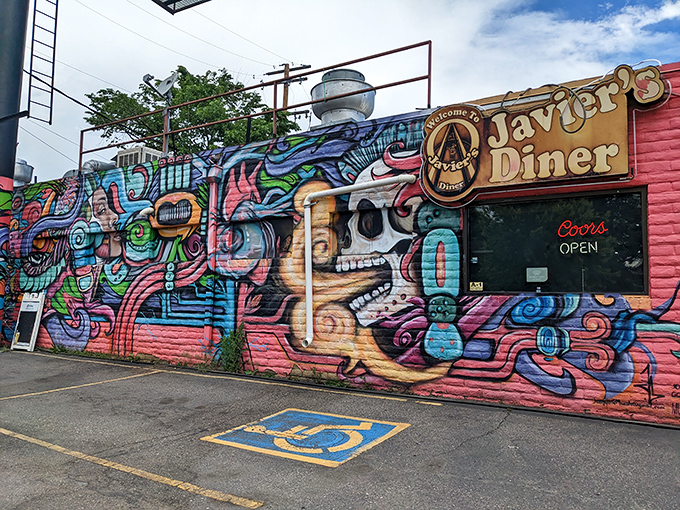 The vibrant skull mural adorning Javier's exterior isn't just eye-catching street art&mdash;it's your first clue that this diner marches to its own delicious beat.