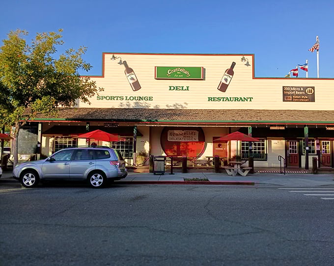 Granzella's iconic storefront stands like a culinary lighthouse off I-5, beckoning hungry travelers with promises of Italian-American comfort food and unexpected taxidermy.