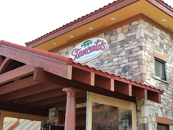 The iconic Stancato's sign welcomes hungry visitors like a beacon of hope for pasta-lovers everywhere. Italian comfort food paradise awaits!
