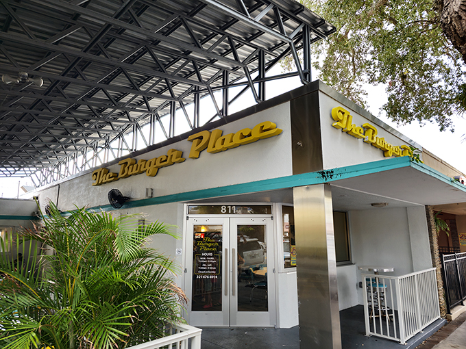 That iconic yellow signage beckons like a lighthouse for the hungry—a beacon of hope for those seeking burger salvation in downtown Melbourne.