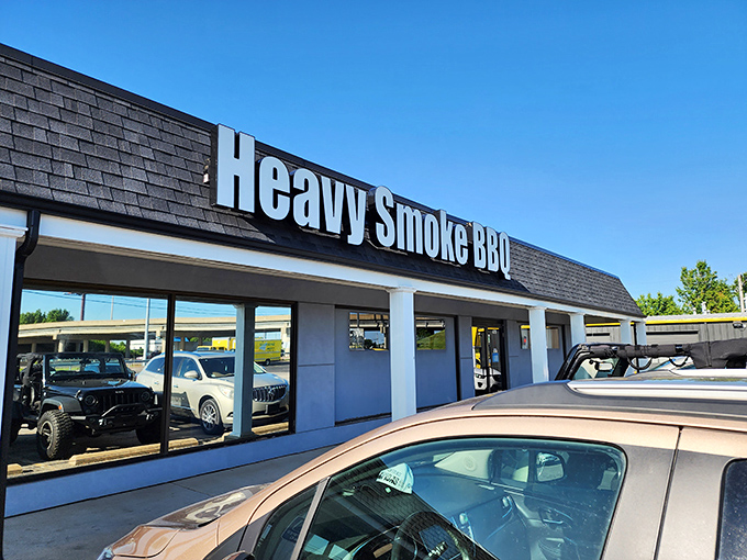 The unassuming storefront of Heavy Smoke BBQ proves once again that barbecue brilliance often hides in plain sight. Missouri's smoke masters don't need fancy facades.