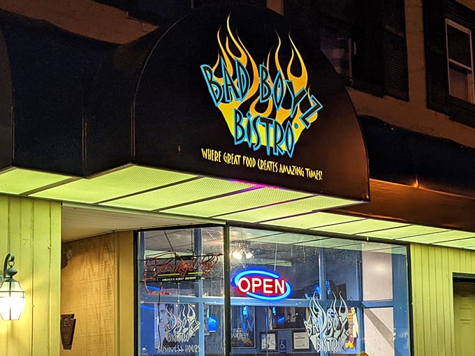 The iconic Bad Boyz Bistro sign promises "great food creates amazing times" &ndash; a bold claim that somehow still manages to undersell what awaits inside.