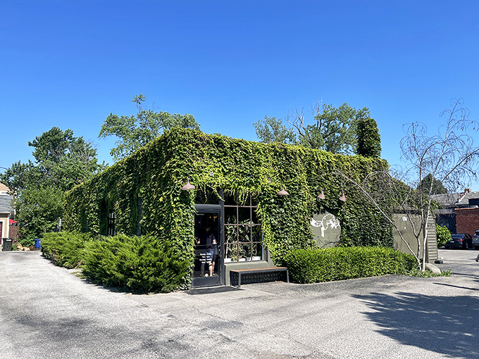 Nature's takeover never looked so inviting. This ivy-covered building in Columbus's Italian Village neighborhood promises something special inside its green embrace.