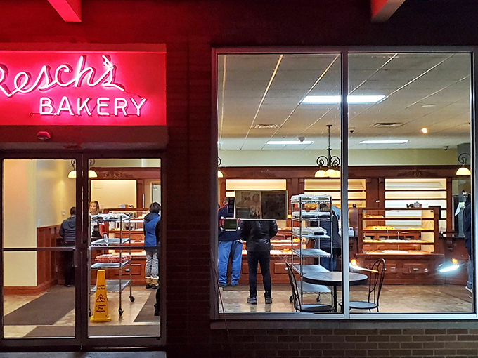 The glowing red sign of Resch's Bakery beckons like a lighthouse for the carb-obsessed. After dark, it's Columbus's most delicious beacon.