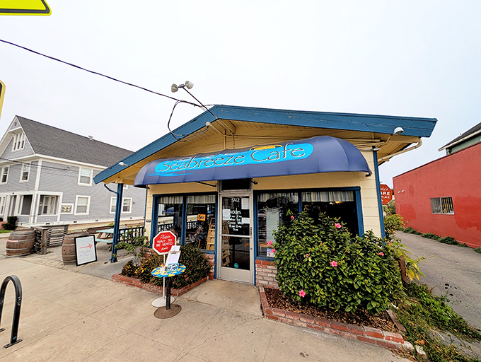 The little blue building with the big breakfast reputation. Linda's Seabreeze Caf&eacute;'s charming exterior promises morning magic just steps from the Santa Cruz shore.