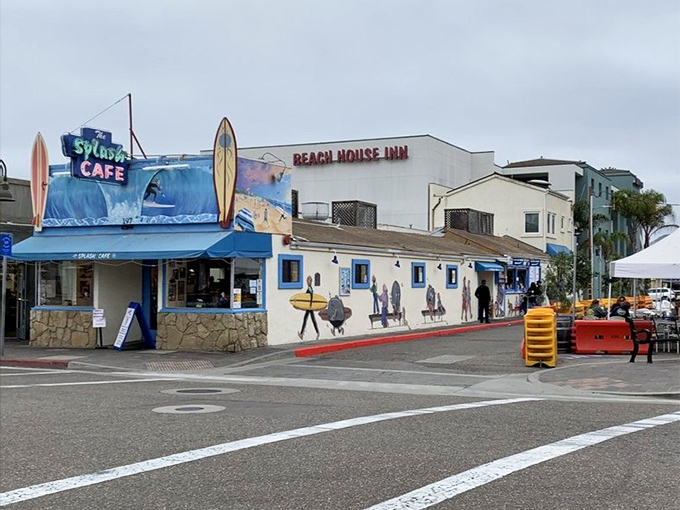 Splash Caf&eacute;'s cheerful fa&ccedil;ade sits perfectly against the Pismo Beach backdrop, where surfboards aren't just decoration&mdash;they're a way of life.