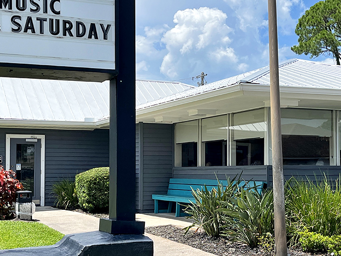 The unassuming blue exterior of Schooner's might not scream "culinary destination," but that turquoise bench is practically whispering, "Sit a spell after you've eaten too much."