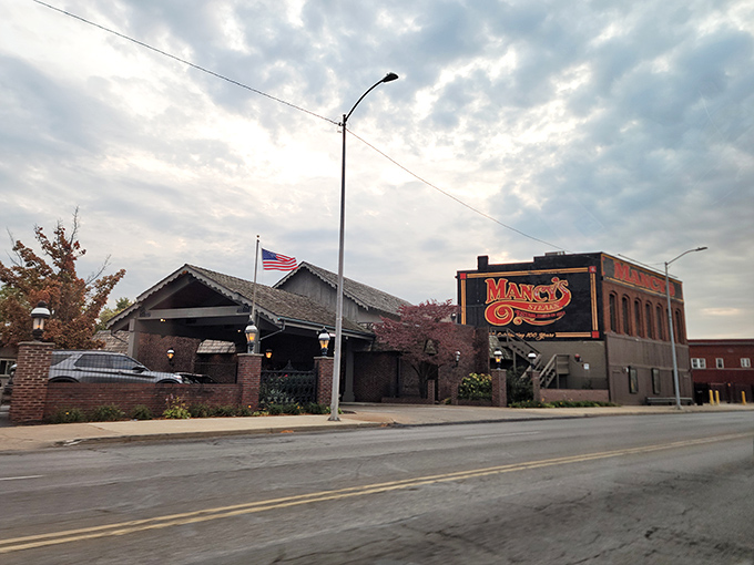 The iconic brick exterior of Mancy's stands proudly against the Ohio sky, a beacon of culinary promise that's been fulfilling Toledo's steak dreams for generations.
