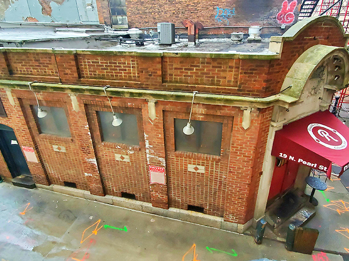 The historic brick exterior of Ringside Caf&eacute; stands as a time capsule in downtown Columbus, its weathered charm promising delicious secrets within.