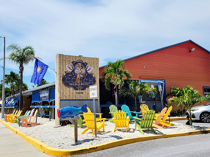 Those colorful Adirondack chairs aren't just seating&mdash;they're an invitation to slow down and embrace Florida's coastal vibe at The Conch Republic Grill.