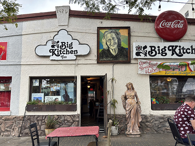 The unassuming exterior of Big Kitchen Caf&eacute; looks like it's been giving San Diego hugs since before avocado toast was invented. That statue? She's seen things.