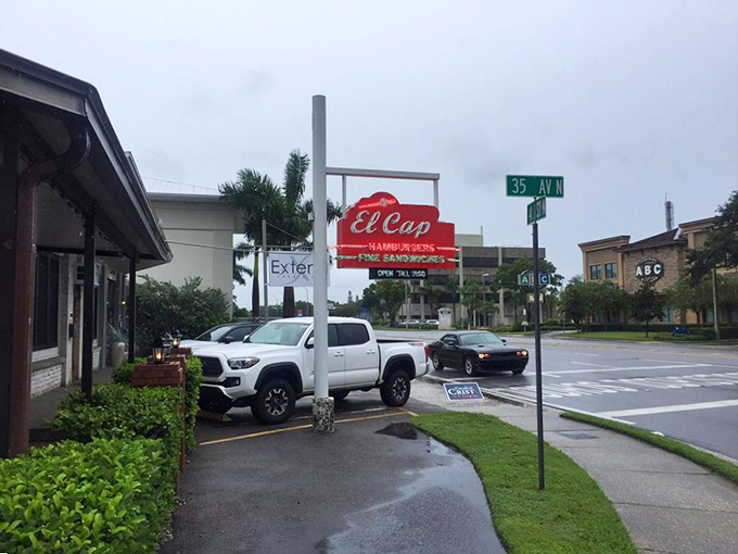 Even on a rainy Florida day, El Cap's classic sign promises comfort food salvation. Some treasures are worth getting a little wet for.