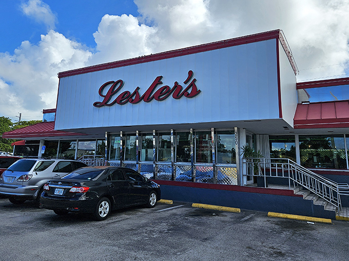 Under Florida's brilliant blue skies, Lester's distinctive signage beckons to those in the know&mdash;a diner that's earned its place in the local culinary landscape.
