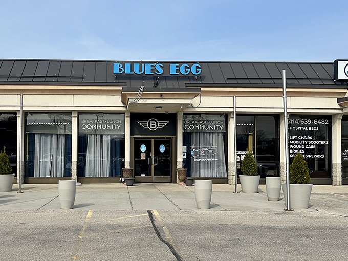 The bright blue signage beckons like a lighthouse for the breakfast-starved. Blue's Egg stands ready to rescue your morning with its promise of culinary salvation.