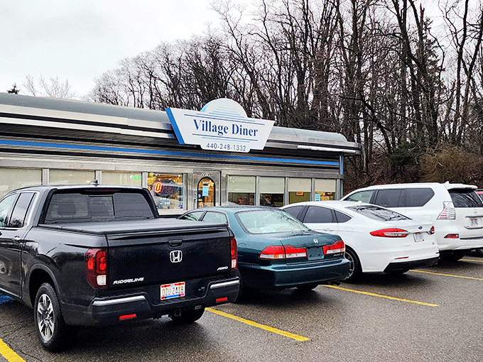 With its retro blue-and-white sign and cozy diner charm, Village Diner feels like a nostalgic roadside gem &mdash; the kind of place where locals gather and comfort food never misses.