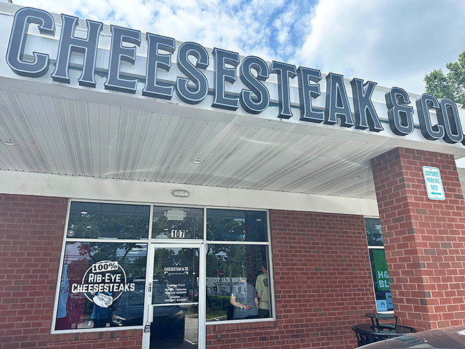 The bold signage of Cheesesteak & Co. stands as a beacon of hope for sandwich enthusiasts traveling along Washington Boulevard in Elkridge.