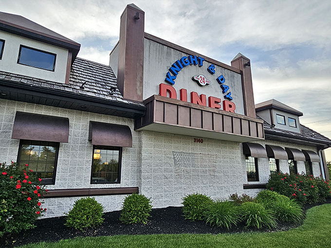 The classic stone facade and distinctive signage of Knight & Day Diner stands as a beacon for hungry travelers. Pennsylvania comfort food has found its castle.