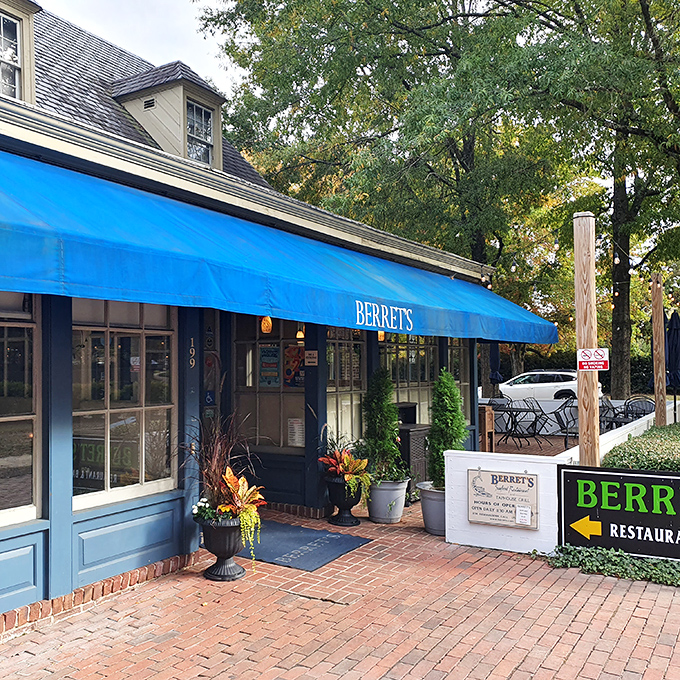 Berret's iconic blue awning isn't just eye-catching&mdash;it's practically a lighthouse beacon guiding hungry seafood lovers through Williamsburg's brick-lined streets.