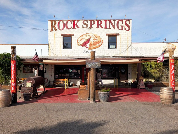The iconic whitewashed facade of Rock Springs Caf&eacute; stands like a desert mirage, promising sweet salvation to highway travelers since long before Instagram made food photos a thing.