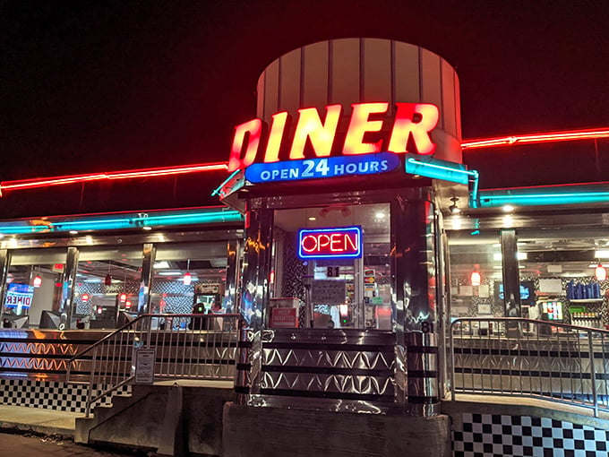 The neon glow of Downingtown Diner at night isn't just illumination&mdash;it's a beacon of hope for hungry travelers at any hour.