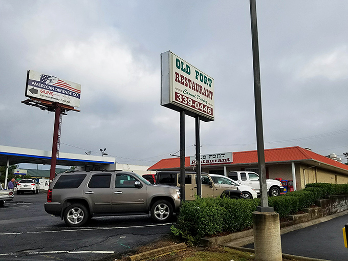The unassuming brick exterior of Old Fort Restaurant proves once again that culinary treasures often hide behind the most modest facades.