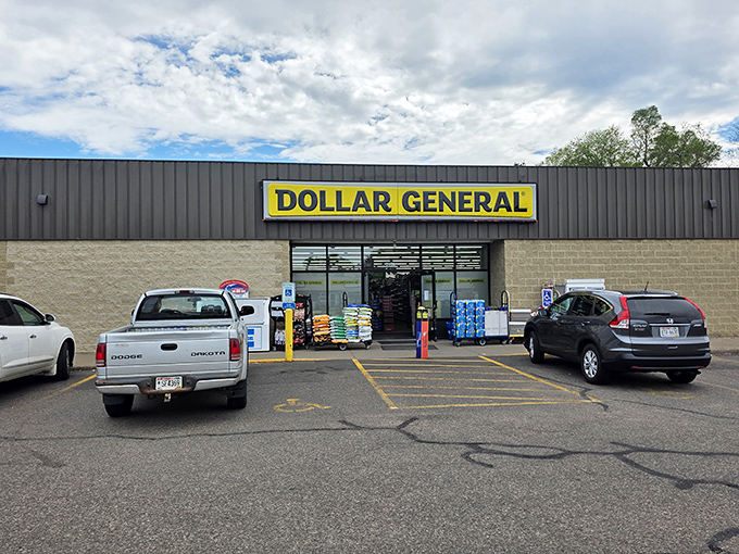 The iconic yellow and black sign beckons bargain hunters like a budget-friendly lighthouse guiding penny-pinchers safely to shore.