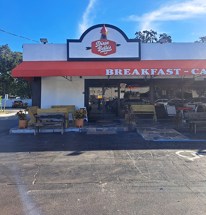 The unassuming facade of Dixie Belle's Cafe stands like a breakfast beacon in Orlando, promising honest food without the theme park fanfare.