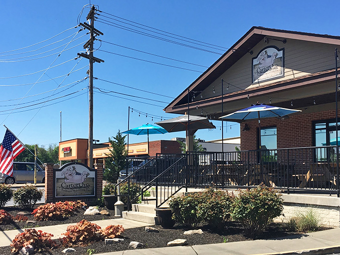The unassuming brick exterior of CarterQue hides barbecue greatness like Clark Kent's glasses hide Superman. No fancy frills, just smoky thrills await.