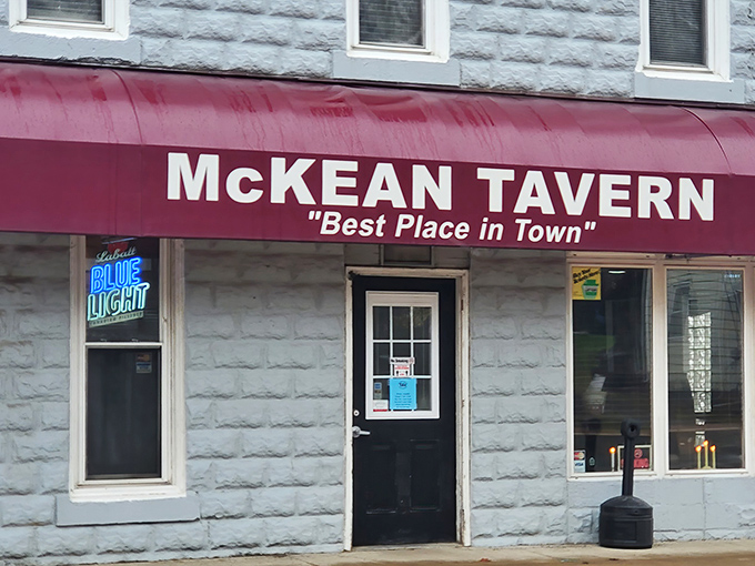 Daylight reveals the tavern's charming stone facade and welcoming entrance. Small-town Pennsylvania architecture with big-time flavor waiting inside.