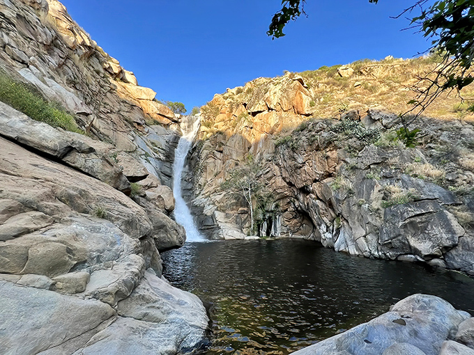 Nature's perfect curtain call: Cedar Creek Falls cascades 80 feet down polished granite walls into an emerald pool that looks Photoshopped but is gloriously real.