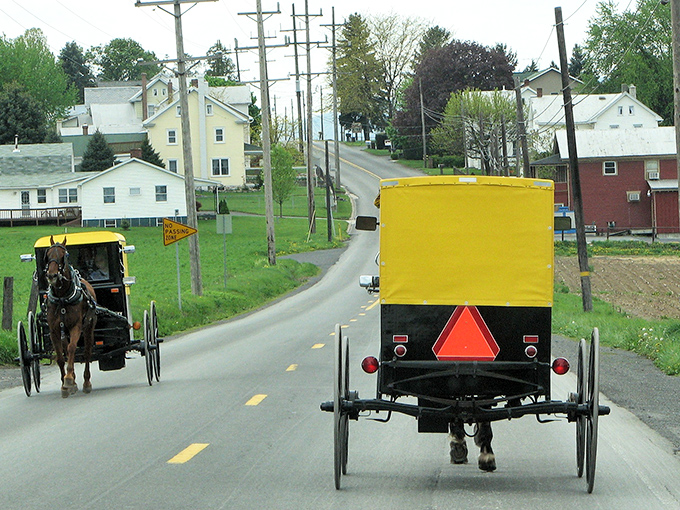 Two worlds passing on a country road &ndash; Amish buggies sharing asphalt with modern life, a daily dance that's been choreographed for generations in Belleville.