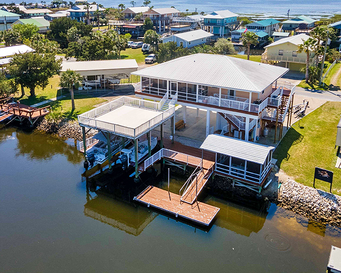 A bird&rsquo;s-eye view of winding canals threading between homes like nature&rsquo;s own Venice&mdash;no gondolas here, just plenty of fishing rods.